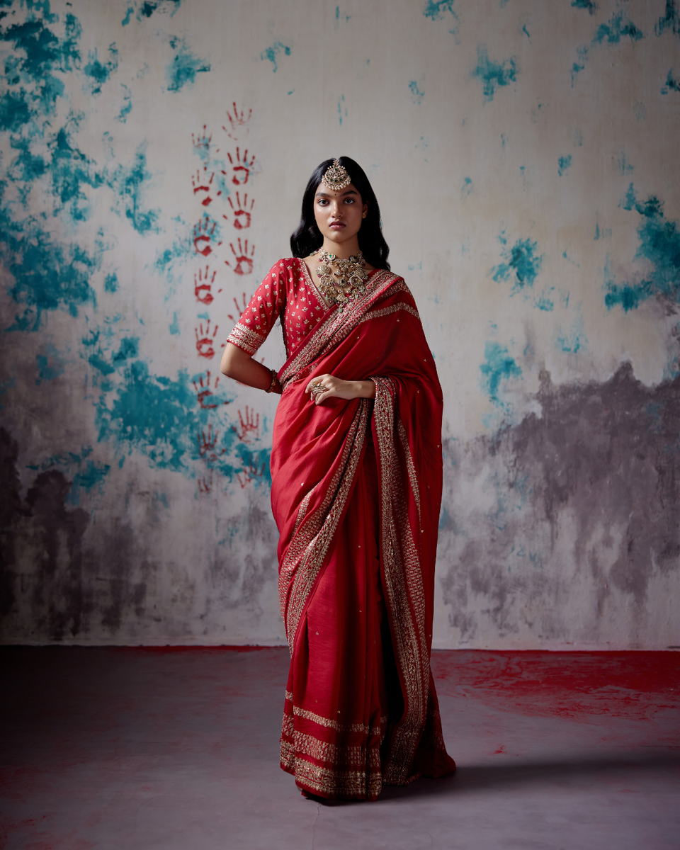 Vermillion Silk Saree – Deep Thee