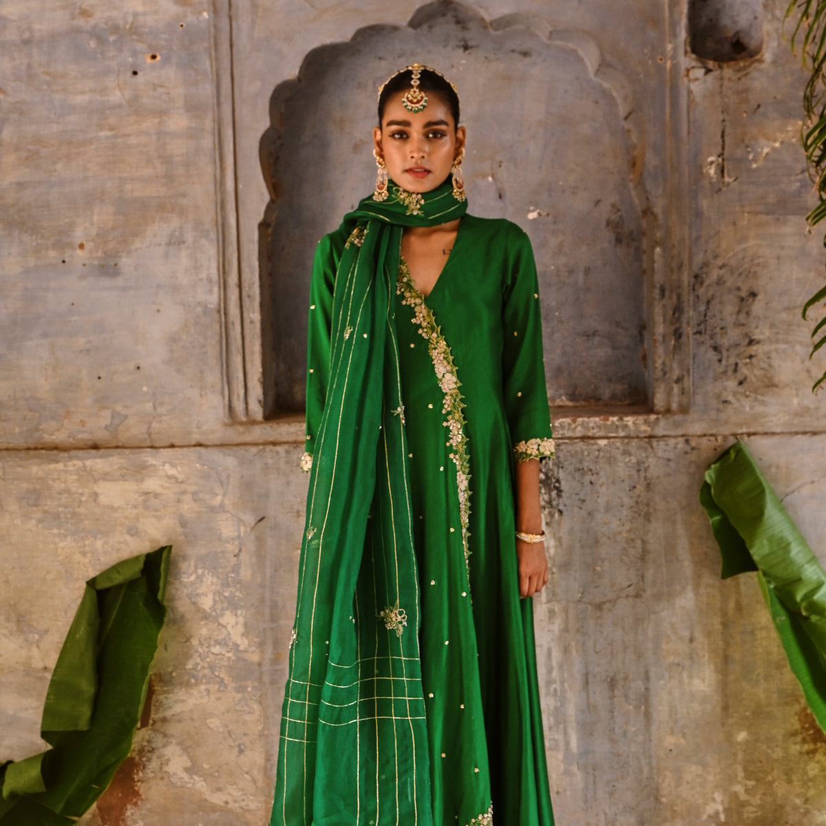Green Cross Over Kurta Set – Deep Thee