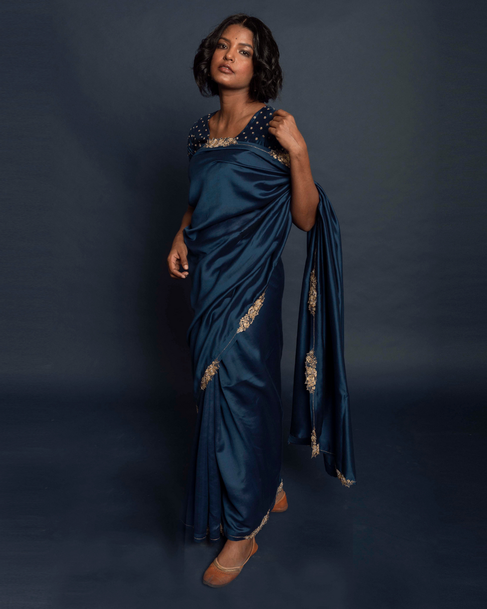 Blue Cutwork Phool Guccha Saree – Deep Thee